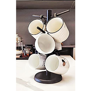 KETWOD Black Mug Holder,Coffee Mug Holder,Coffee Mug Tree,Non-Slip Coffee Cup Holder,Coffee Cup Holder for Counter,Coffee Mug Tree,Coffee Mug Rack with 6 Hooks (Black)