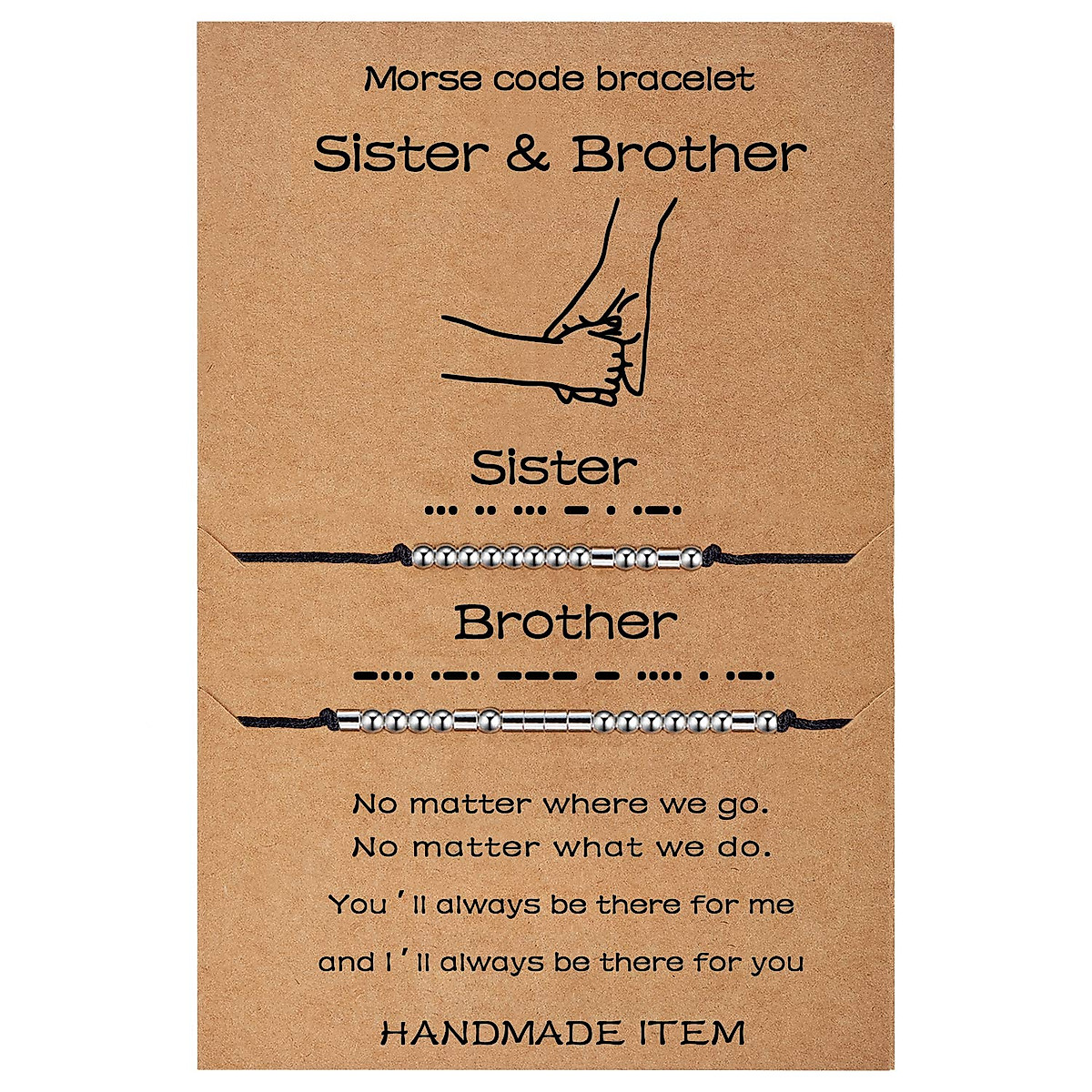 Ldurian Morse Code Bracelets for Sister & Brother - Adjustable String Beads Matching Bracelets Jewelry Secret Message Gifts