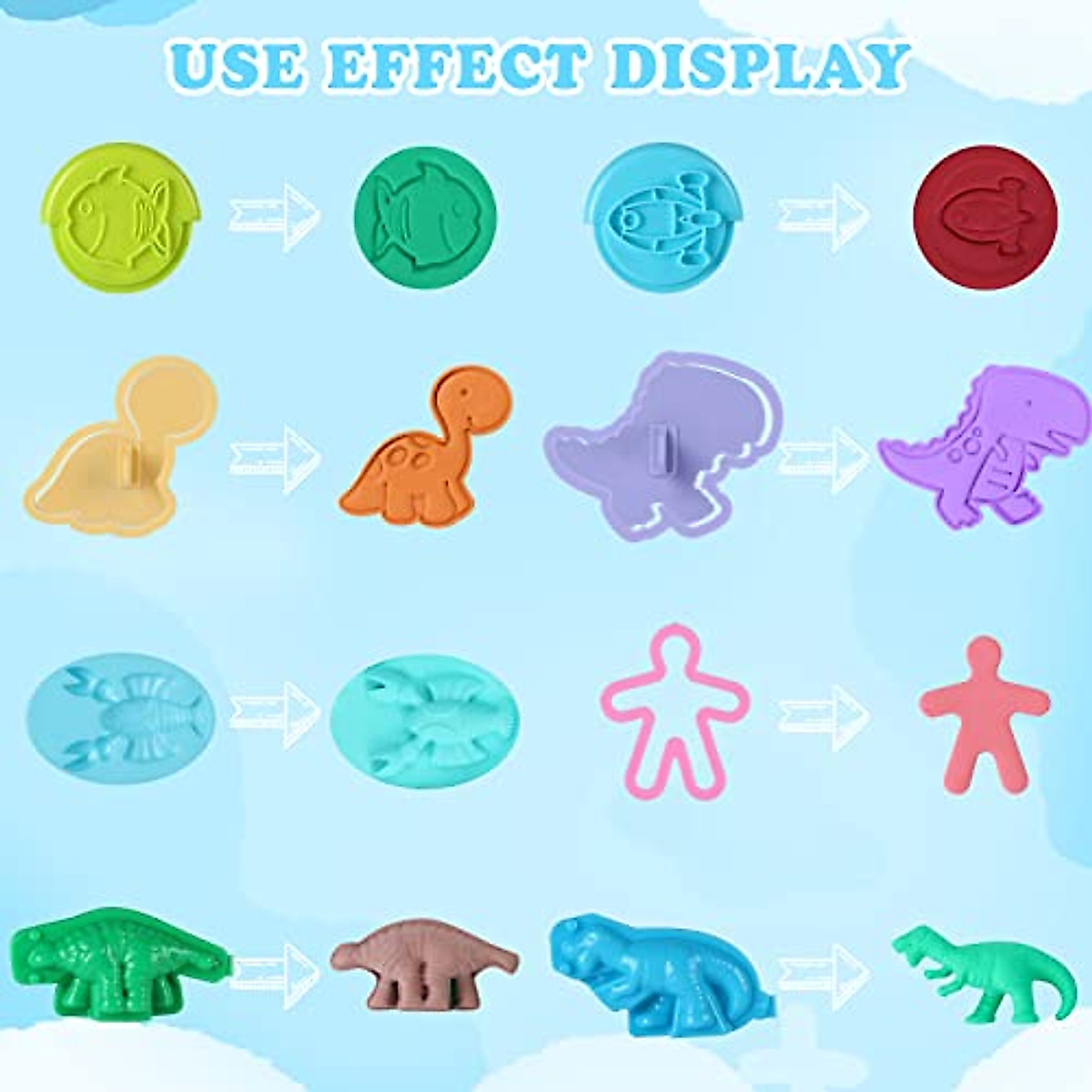 Oun Nana Playdough Tools 53 PCS Dough Tools Kits for Kids, Playdough Accessories Various Shape Molds, Animal, Dinosaur, Stamps, Scissors, Extruder, Cutters, Rollers, Dough Mat with Storage Bag