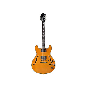 Monoprice 6 String Semi-Hollow-Body Electric Guitar, Right, Orange (610924)