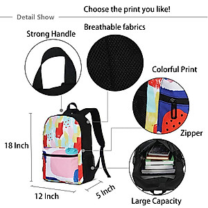 Delerain Rainbow Colors Monkey Head School Backpack Lightweight Travel Daypack Shoulder Bag 17 Inch Plus Laptop Bag Book bag for 1-6th Grade Boys Girls Back to School