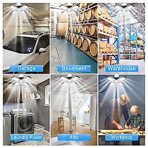 QiyuanLS LED Garage Light,150W Deformable LED Garage Ceiling Lights,15000LM Garage Lights with 4 Adjustable Panels, E26/E27 LED Shop Lights for Garage, Basement, Barn, Workshop,High Bay Light