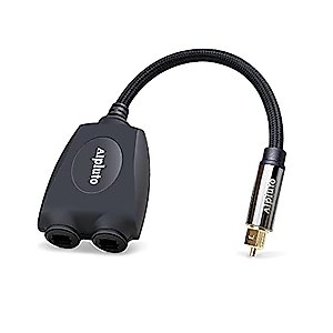 Alpluto Audio Splitter, Fiber Optic Audio Cable 1 in 2 Out Digital Toshlink Optical Audio Splitter Adapter Fiber Converter with 24K Gold Plated Connectors (Black)