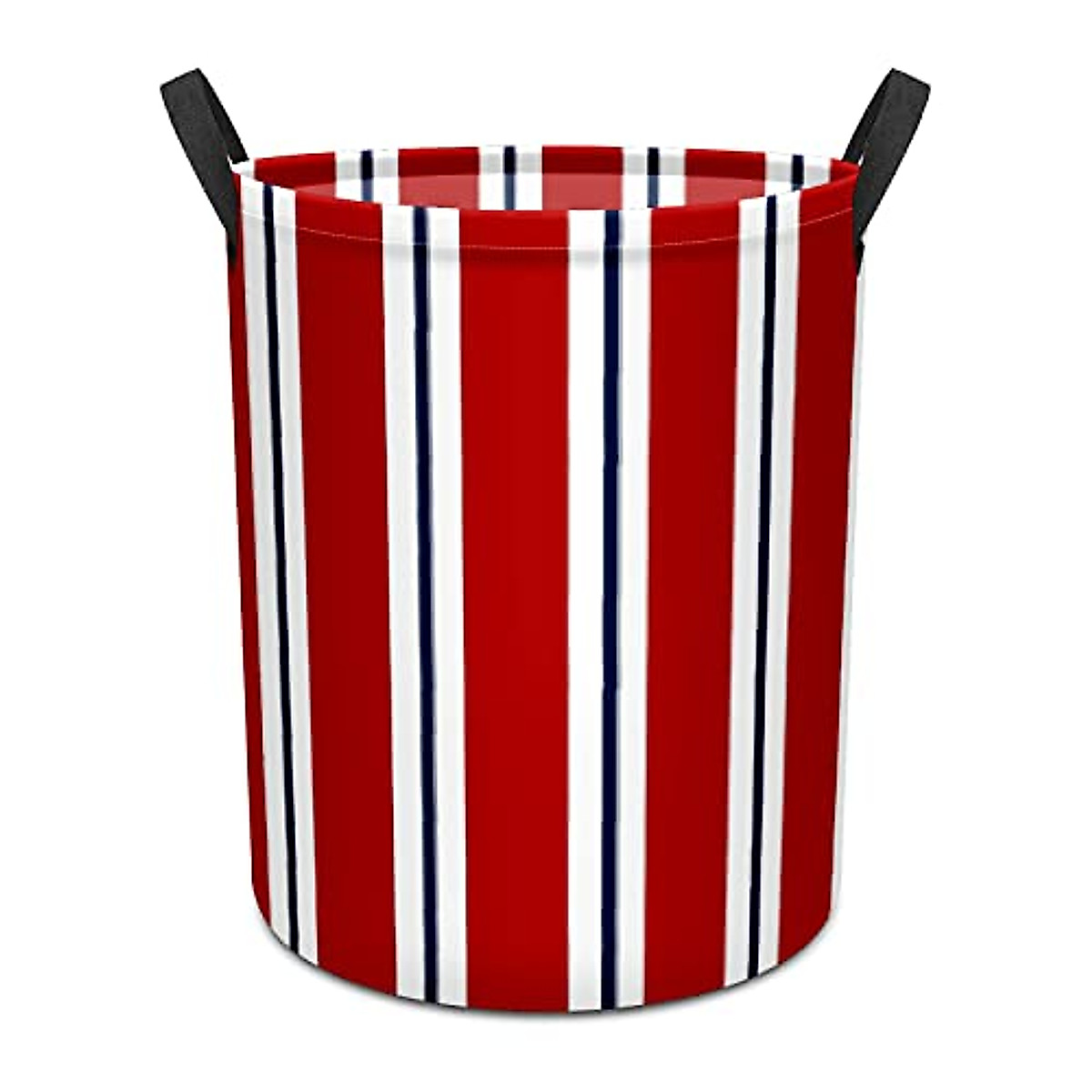 Waterproof Foldable Laundry Hamper with Handles Nautical Blue Red White Striped Round Dirty Clothes Laundry Basket Storage Bin Organizer for Toy Collection