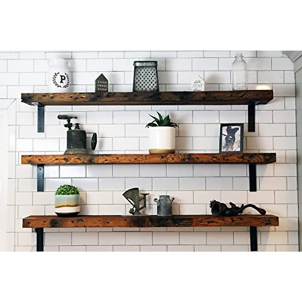 Modern Timber Craft Reclaimed Wood Mantel Shelf | Easy-to-Install | Steel Angle Brackets Included | Rustic Decoration | 2" Thickness | 78" L x 8" D, Oiled