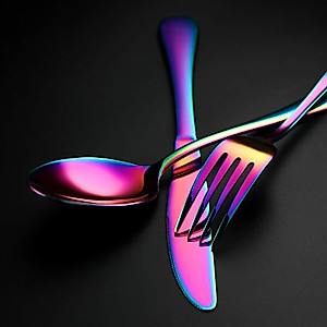 WYT Colorful Dinner Knives Set of 8, Stainless Steel Rainbow Premium Dinner Knife 9.1-Inche, Muticolorful 8-Piece Cutlery Dinner Knives, Mirror Polish, Dishwasher Safe…