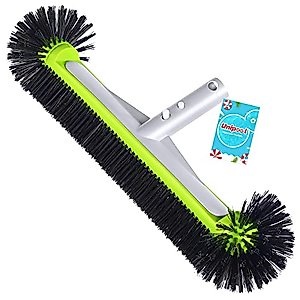 Swimming Pool Wall & Tile Brush, with Round Ends,17.5" Heavy Duty Aluminum Back Head for Cleans Walls, Tiles & Floors, 7 Rows Premium Nylon Bristles with EZ Clips (Green Black)