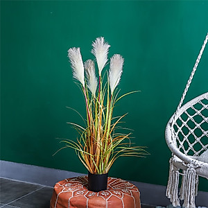 NCYP Artificial Plants for Home Decor (35 Inches Tall) Indoor Natural Large Faux Potted Plants with Black Planter Pot, Office Floor Decorative, Fake Reed Grasses