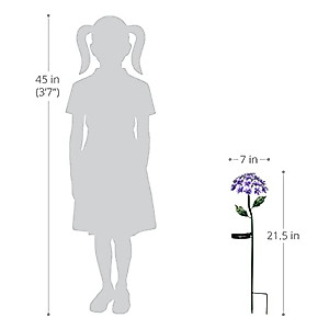 Exhart Garden Solar Lights, Decorative Hydrangea Flower Garden Stake, 26 LEDs, Cute Metal Outdoor Decoration, Purple, 7 x 21.5 Inch