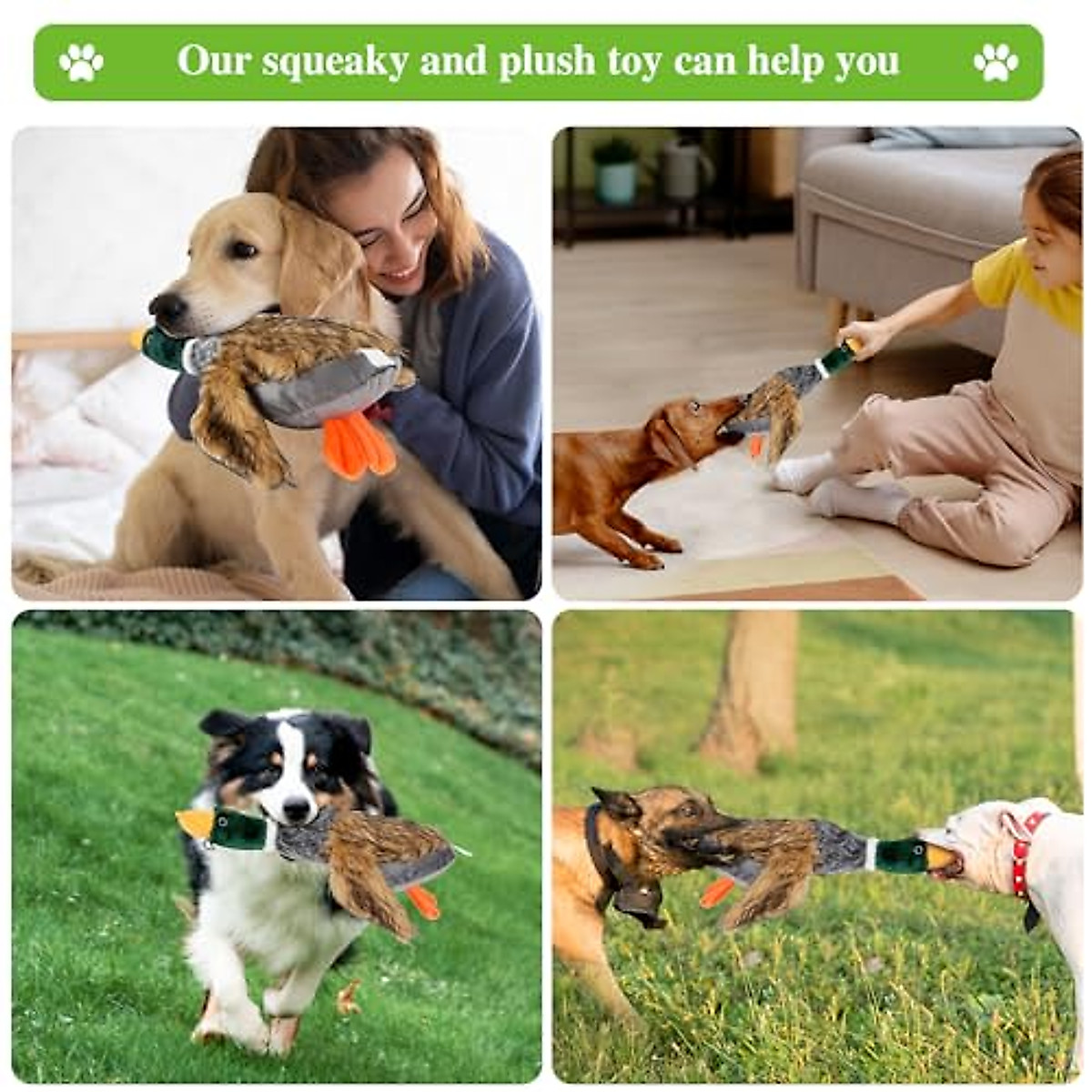 wangstar Squeaky Dog Toy for Puppy Dogs Toys to Keep Them Busy Mallard Duck Stuffed Dog Toys for Medium Small Dogs, 16.5" Wild Duck