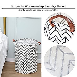 [2 Pack] Collapsible Laundry Basket, Large Round Waterproof Laundry Hamper, Foldable Storage Organizer with Leather Handles for Dirty Clothes (white)