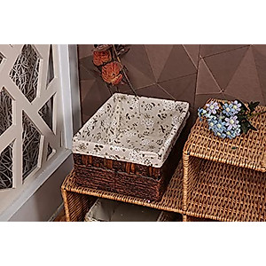 Rectangular Woven Water Hyacinth Storage Baskets Large Handmade Basket for Shelves Bathroom Kitchen Office Desk (Style D)