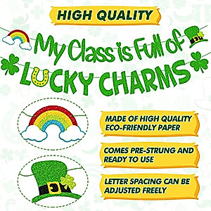 My Class is full of Lucky Charms Banner St. Patrick Day Decoration Saint Patrick Green Three Leaf Clover Shamrock Garland for Irish Day Decor Lucky Themed Preschool Birthday Bday Engagement Baby Shower Bachelorette Party Anniversary Celebration Supplies