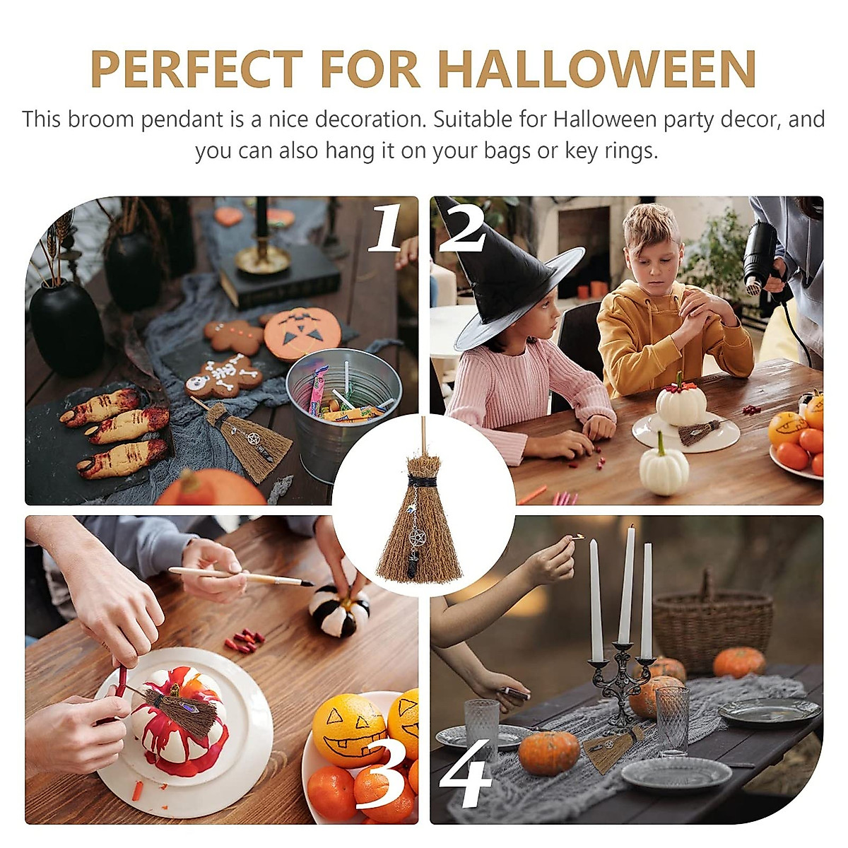 PRETYZOOM Mini Halloween Brooms Mini Witch Broom Crystal Witch Broom Wiccan Altar Broom Pendant Home Halloween Decor Khaki