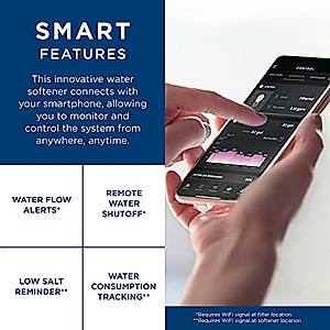 GE Smart Water Softener System with Leak Detect | 40,000 Grain | Reduce Hard Mineral Levels at Water Source | Wifi Connectivity | Improve Water Quality for Drinking, Laundry, Dishwashing | GXSHC40N