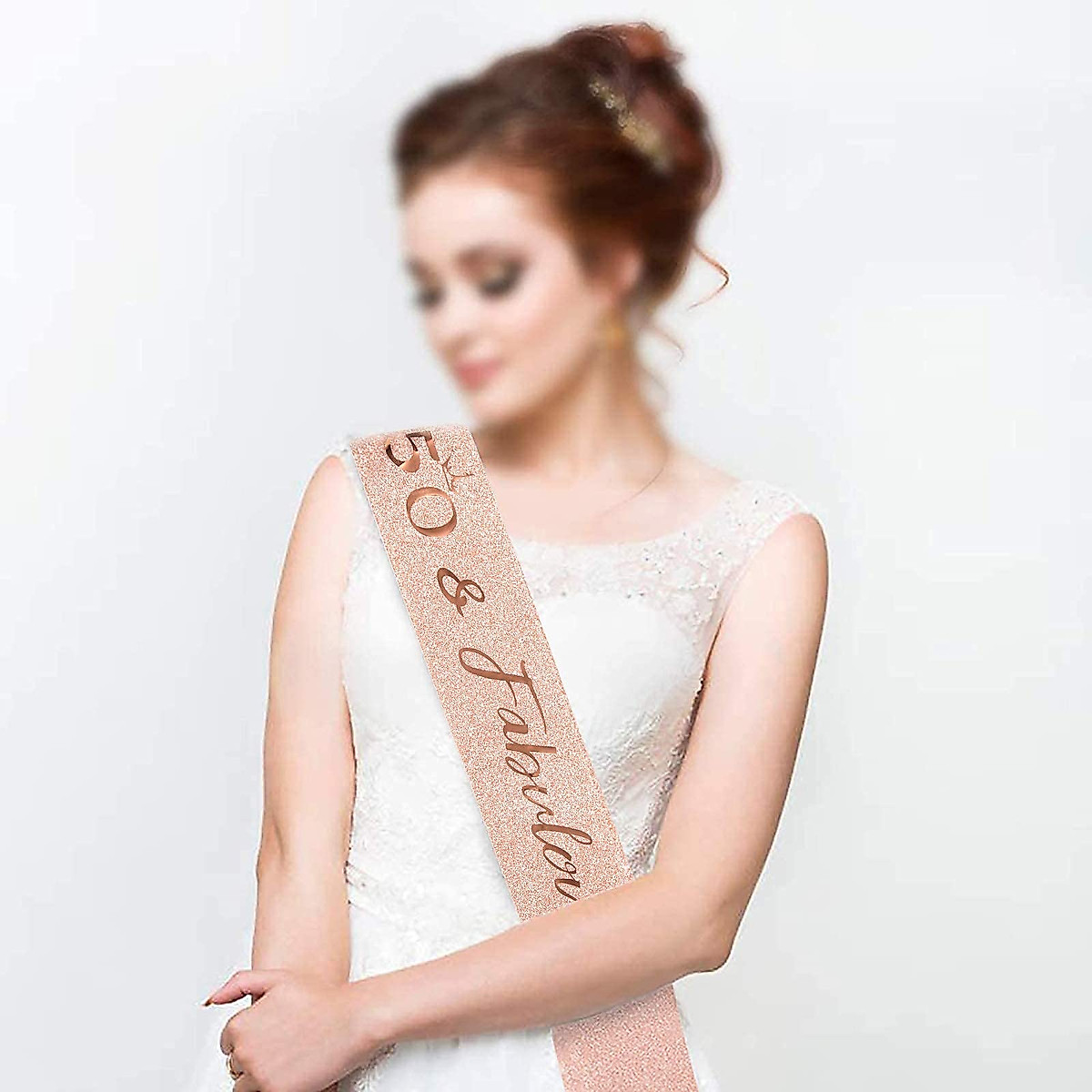 Rose Gold Birthday Sash Crown 50 & Fabulous Sash and Tiara for Women, 50th Birthday Gifts for Happy 50th Birthday Party Favor Supplies