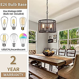KARMIQI 4-Light Industrial Pendant Light Fixture Bulbs Included, Vintage Farmhouse Black Metal Cage Hanging Ceiling Light, Drum Chandelier with Adjustable Chain for Kitchen Island Dining Room