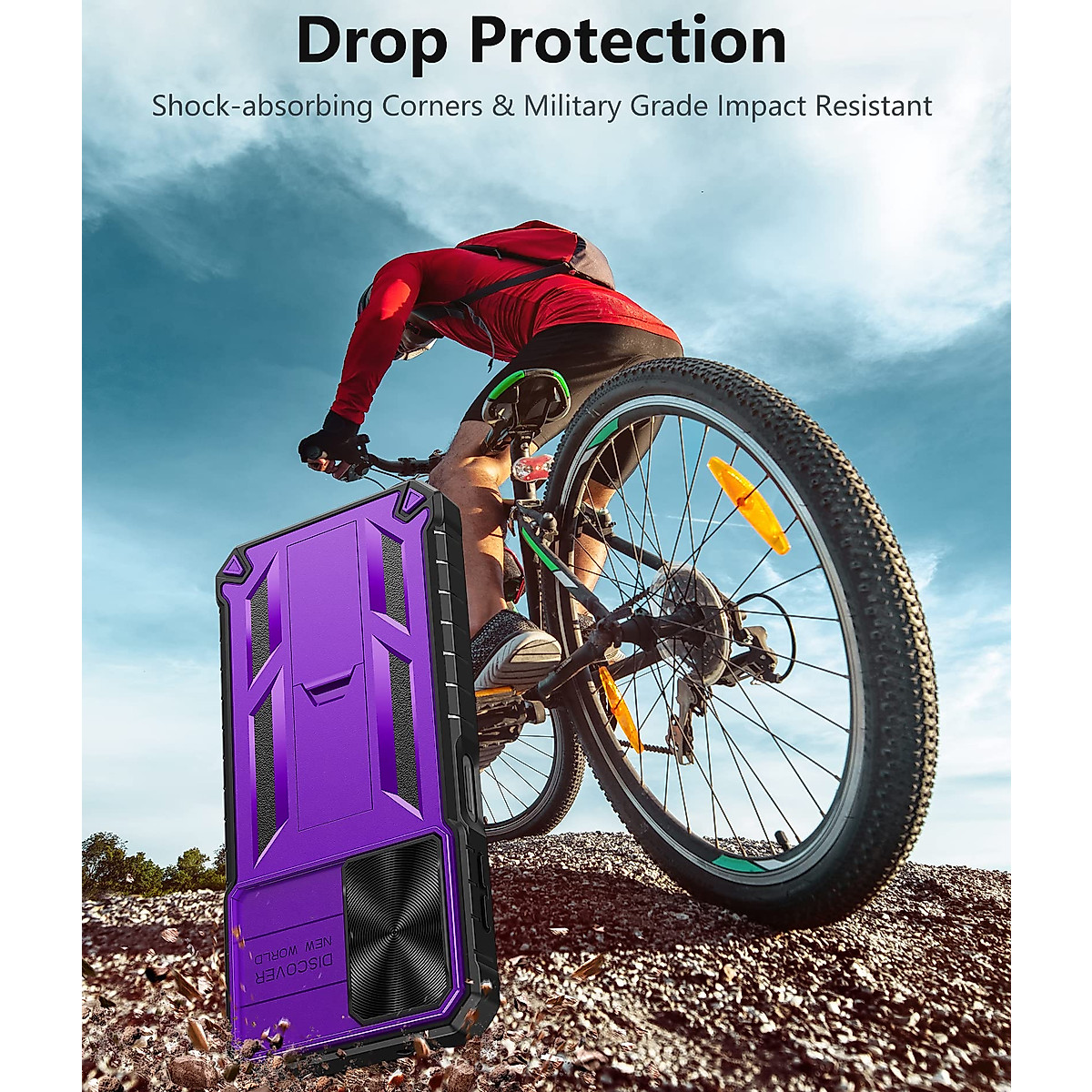 FNTCASE Case for Samsung Galaxy A14-5G: Military Grade Drop Proof Protection Rugged Protective A14 Cell Phone Cover with Built-in Kickstand & Slide - Shockproof TPU Matte Textured Tough Cases - Purple