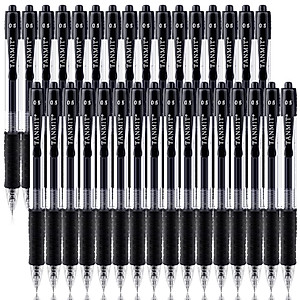 TANMIT Black Gel Pens, Retractable Roll Ball Gel Pen, 30 Black Pens Fine Point With Comfortable Grips for Smooth Writing
