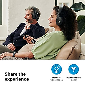 Sennheiser RS 120-W On-Ear Wireless Headphones for Crystal-Clear TV Listening with 3 Sound Modes, Lightweight Design, Easy Volume Control, 60 m Range and Convenient Transmitter/Charger Combo - Black