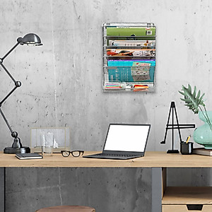 superbpag Hanging File Organizer, 5 Tier Wall Mount Document Letter Tray Organizer, Silver
