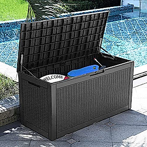 YITAHOME 100 Gallon Large Resin Deck Box Outdoor Storage Boxes for Patio Furniture, Outdoor Cushions, Garden Tools and Pool Supplies-Waterproof,Lockable (Dark grey)