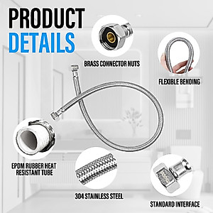 [4-Pack 12 Inch] 1/2" x 1/2" FIP Flexiable Faucet Supply Lines, Bathroom Faucet Hose Connector, 304 Stainless Steel Braided Water Supply Line for Kitchen
