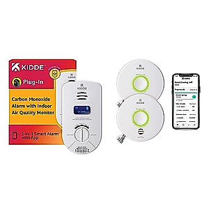 Kidde Smart Carbon Monoxide Detector & Indoor Air Quality Monitor, Plug in Wall, WiFi & Smart Smoke Detector, WiFi, Alexa Compatible Device, Hardwired w/Battery Backup