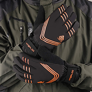 HTZPLOO Winter Bike Gloves Cycling Gloves for Men Waterproof&Windproof Biking Gloves Anti-Slip Shock-Absorbing Full Finger Flexible Bicycle Gloves (Orange-Full Finger, Large)