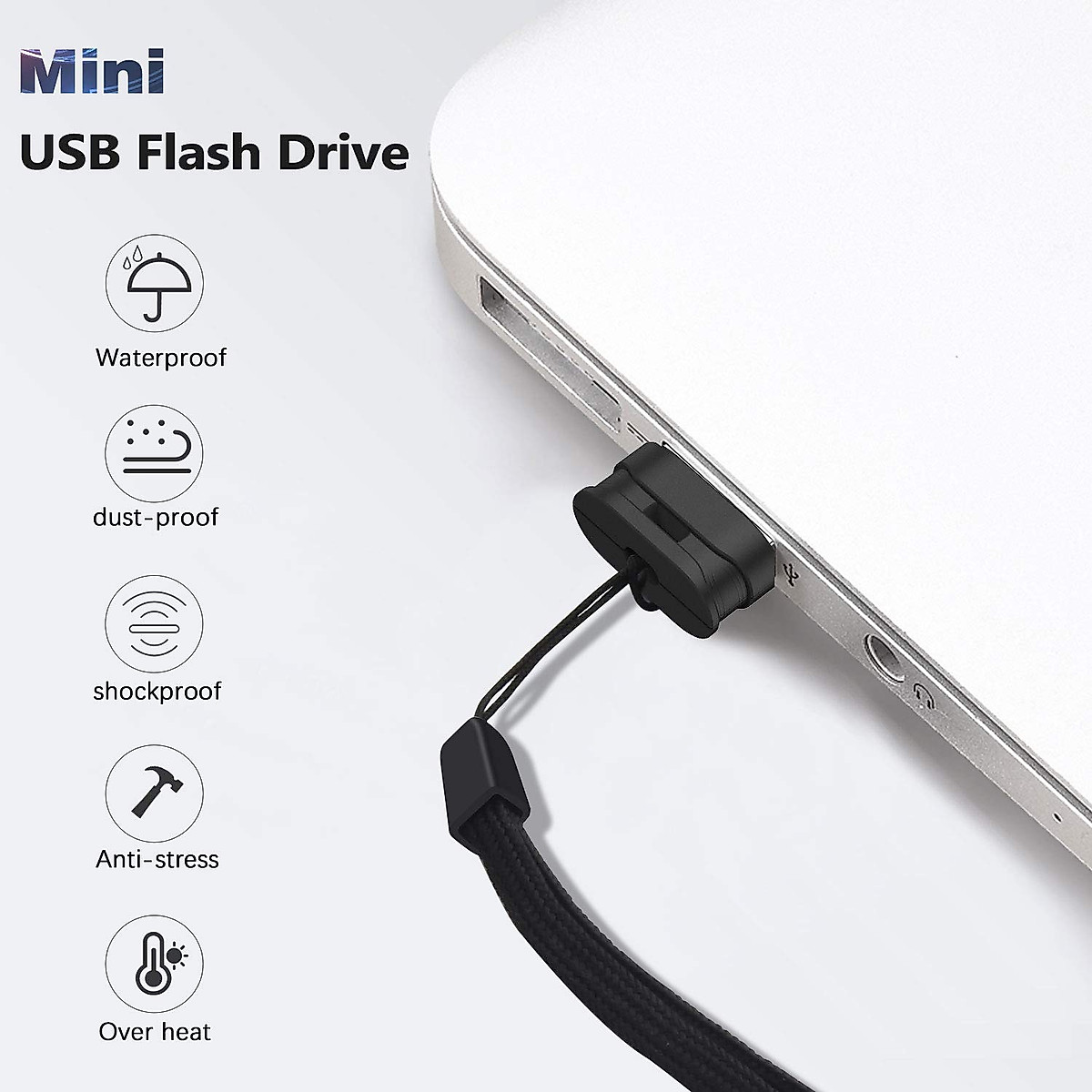 64GB 2 Pack USB Flash Drive K&ZZ Ultra Slim Thumb Drive USB 2.0 Memory Stick USB Drive Data Stick Expansion Disk with Black Portable Lanyard (64GB, 2 Pack Bundle)
