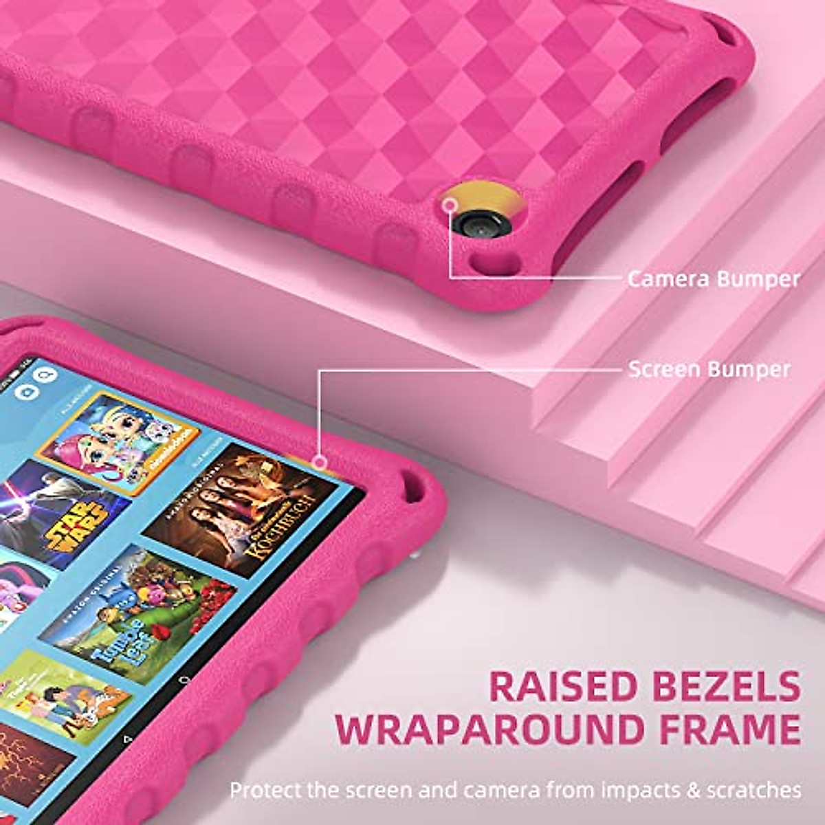 All-New Fire 7 Tablet Case 7" 12th Generation (2022 Release) Latest Model,Fire Tablet 7 Case for Kids,DiHines Kids Shock Proof Protective Tablets Cover Cover for Amazon Kindle Fire 7 Tablet,Pink