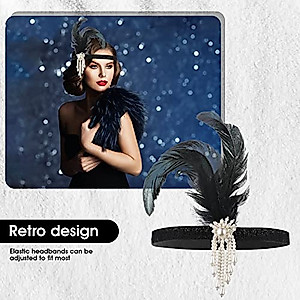 WLLHYF 1920s Flapper Headband, Feather Headwear Headpiece Black Head Wear 1920s Fashion Bling Rhinestone Hair Accessories for Women Girls Gatsby Themes Costume Prom Party Decoration (White Beads)