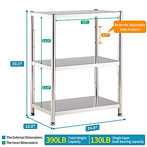 susunnus Stainless Steel Shelves Storage Shelves for Kitchen Garage Shelves Heavy Duty Shelving Metal Shelving Units and Storage Kitchen Industrial Storage Rack (24.8in*15.8in-3T(Without guardrails))