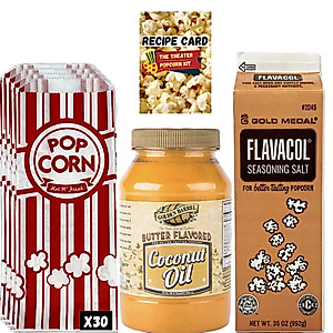 The Theater Popcorn Kit - Flavacol popcorn seasoning salt (35 oz) & Golden Barrel Butter Flavored Coconut Oil (32 oz) - Real Theater Ingredients, No Dairy, Gluten Free/Vegan, Non-GMO, Kosher