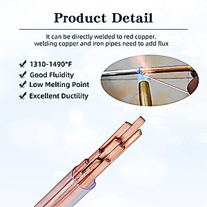 16"Copper Brazing Rods，10 Sticks Low Temperature Copper Rod ，Phosphor Copper Solder Self Fluxing Welding Brazing Rods Sticks for Copper Hvac Refrigerator，Oven，Copper Pipes