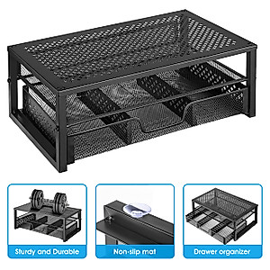 Simple Trending-Metal Monitor Stand Riser and Computer Desk Organizer with Drawer for Laptop, Computer, iMac, Black