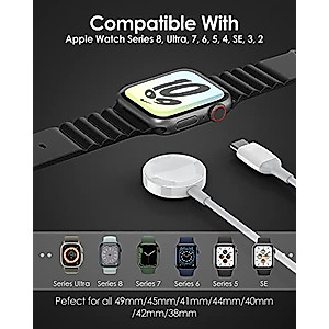 2-Pack Watch Charger Compatible with Apple Watch Charger, USB-C & USB-A Portable Fast Magnetic Wireless Charging Cable Compatible for iWatch Series Ultra 8 7 6 5 4 3 2 1 SE SE2, White(3.3FT/1M)