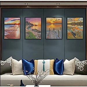 LWZAYS 4 Pack Cross Stitch Kits-Stamped Cross Stitch Kits for Adults Landscape Counted DIY Embroidery Needlepoint Kits Home Decor 12x16inch