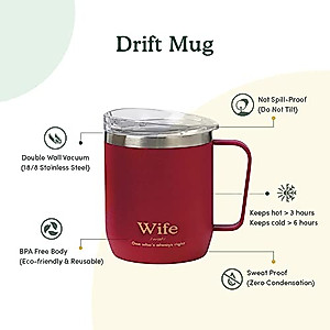 VAHDAM Wife Mug (300ml/10.1oz) Red Reusable Mug | 18/8 Stainless Steel, Vacuum Insulated Travel Tumbler Cup | Carry Hot & Cold Beverage | Sustainable Tea & Coffee Mug, Wife Gifts