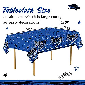 Graduation Party Decorations Class of 2023 Blue Graduation Tablecloths 3PCS Congrats Grad Disposable Plastic Table Covers for College High School Graduation Party Supplies 70x43 Inch
