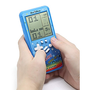 Retro Block Game Console Brick Game Console with Color Shell and Large Screen Powered by 2 AA Batteries Build 23 Games and with a Small Body (Blue)