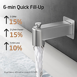 All Metal Construction (Inside and Out) Bath Tub Faucet Replacement, KES 5-3/8 Inch Bathtub Spout with Diverter, Shower Slip-on Tub Faucet Fits 1/2 Inch Copper Pipe, Brushed Nickel, PTSN300-BN