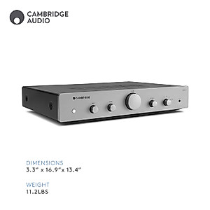 Cambridge Audio AXA25-25 Watt Separate Integrated Stereo Amplifier HiFi System Featuring Tone and Balance Control with Front Aux Input - Lunar Grey