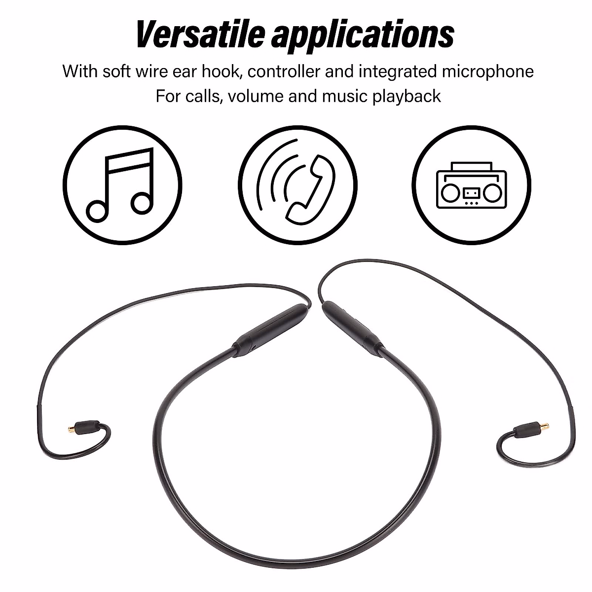Earphone Wireless Upgrade Cable, Professional Earphone Adapter Cord HiFi Lossless Sound Black for E40 for LS200 for LS400 for E70