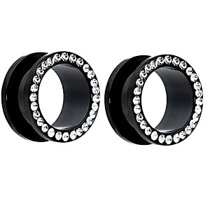 Zaya Body Jewelry Pair of Black Titanium Clear Gem Gauges Tunnels Steel Ear Plugs 8g - Inch (00g)