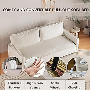 Eafurn Loveseat Sleeper, Beige Velet 63.8" Queen with USB Port