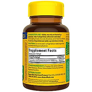 Nature Made Maximum Strength Vitamin B12 5000 mcg, Dietary Supplement for Energy Metabolism Support, 60 Softgels, 60 Day Supply