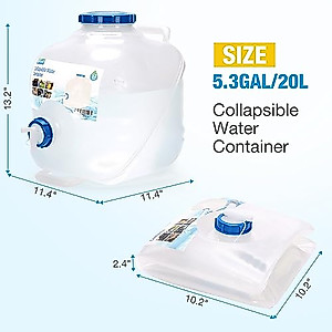 Collapsible Water Container,Portable Water Storage Containers,Collapsible Water Jug 5.3Gal,Camping Water Container with Spigot,Double Handle Foldable Emergency Water Storage for Camping,Hiking(1 Pack)