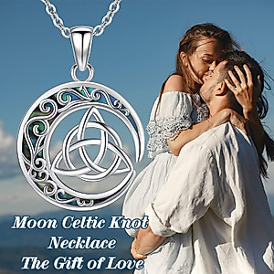 Odinstone Celtic Moon Necklace 925 Sterling Silver Good Luck Irish Jewelry Celtic Abalone Shell Pendant Necklace Witch Jewelry Charm