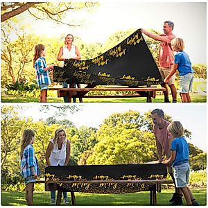 Aneco 2 Pack Happy Birthday Table Cloth Cover Black Gold Party Durable Tablecloth 54 x 108 Inches for Parties Birthdays Weddings